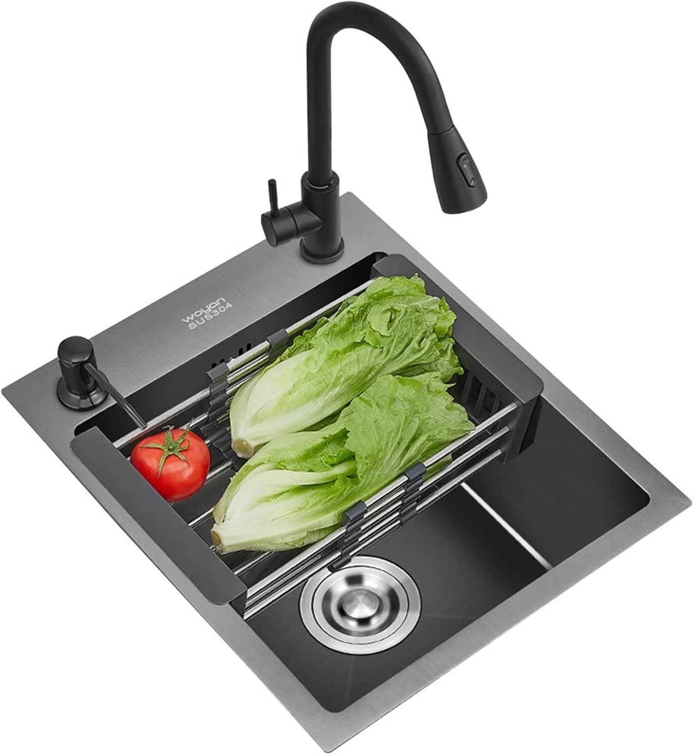 Single Bowl Kitchen Sink Black Nano Round Sink 304 Stainless Steel ...