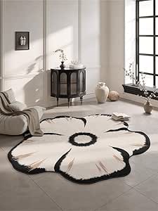 Amazon.com: Chic Daisy Flower Shaped Area Rug Black White Beige Daisy ...
