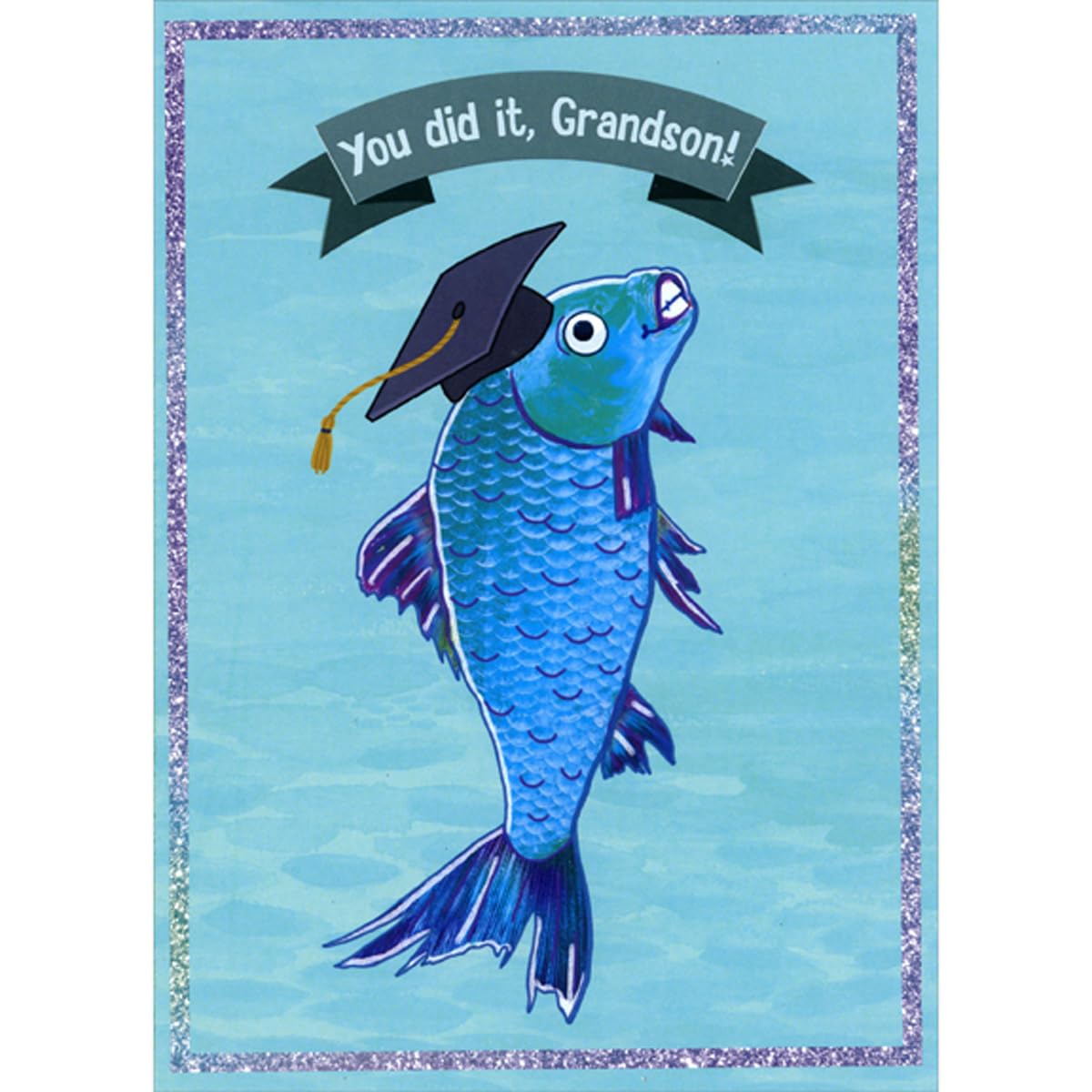 Amazon.com : Designer Greetings Blue Fish Wearing Black Grad Cap with ...