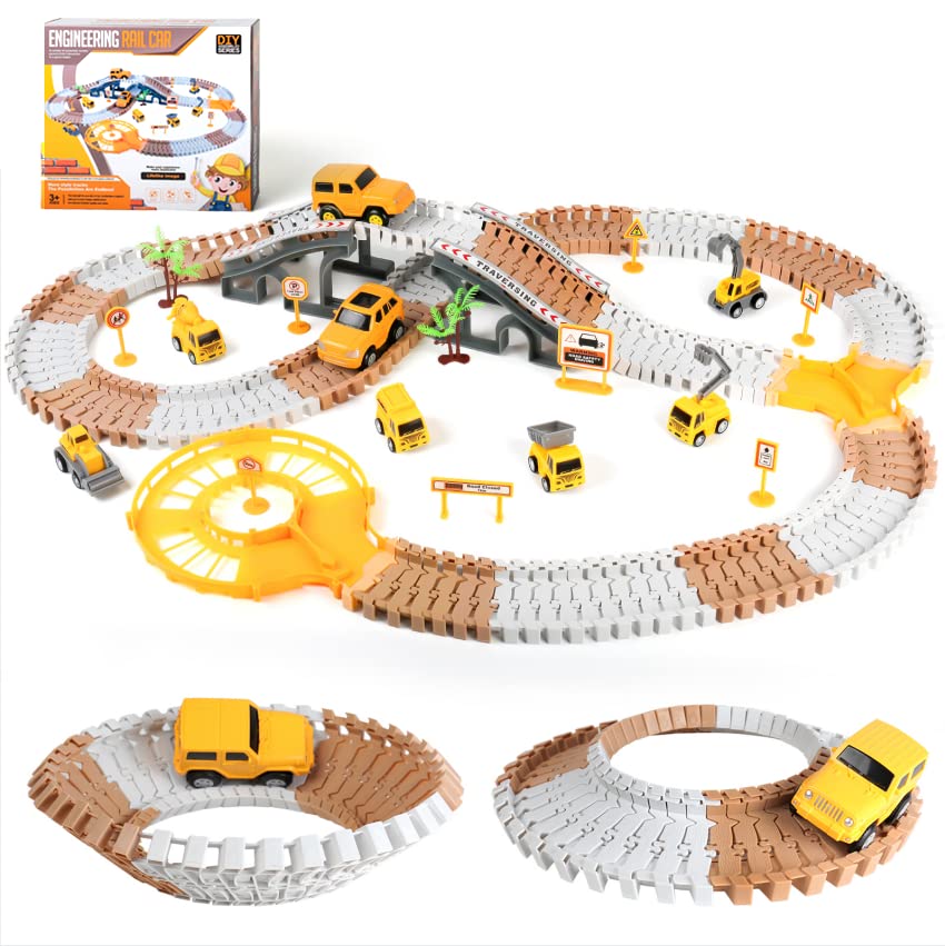 Construction Race Tracks for Boys Kids Toys, Flexible Track Toy Set ...