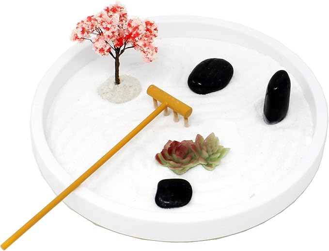 Amazon.com: Nature's Mark Mini Zen Garden Kit for Desk with Rake, White ...