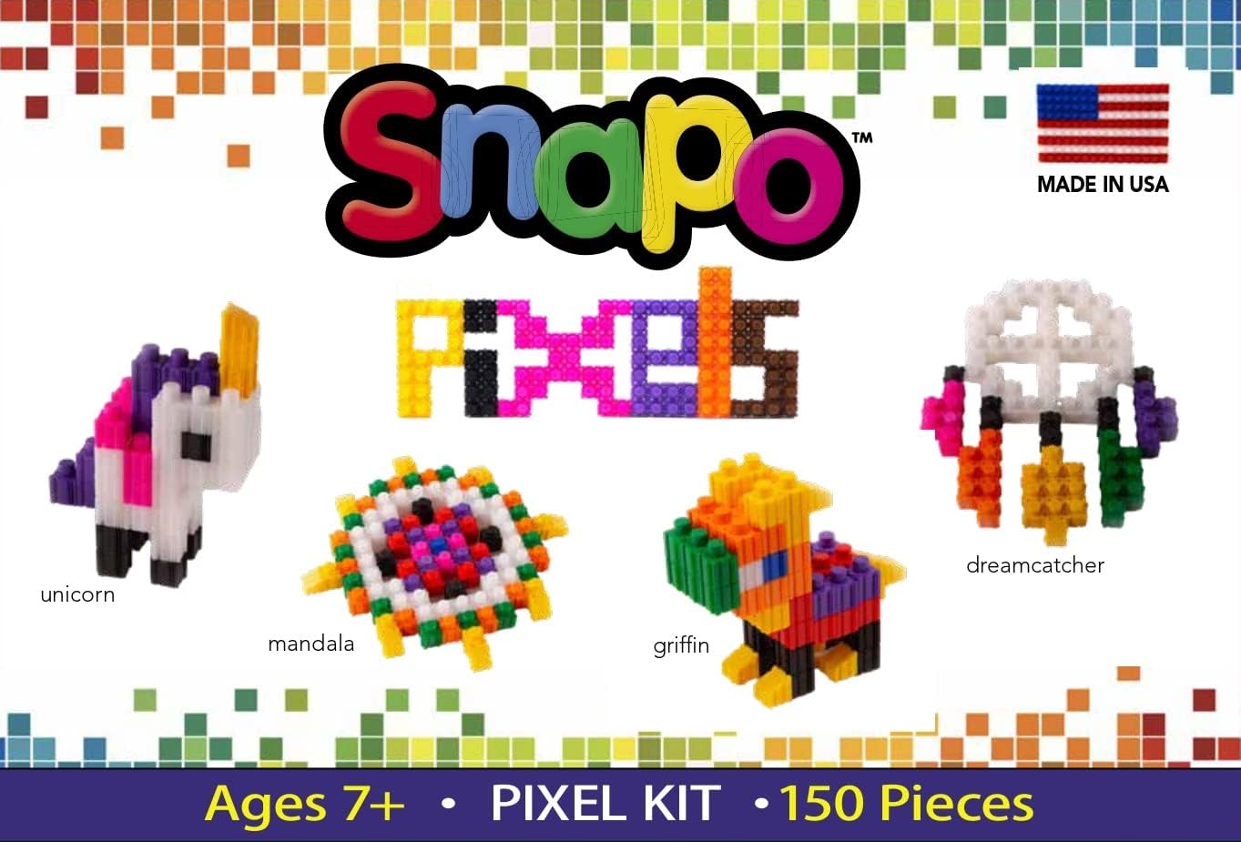 Snapo 150 Pieces Pixels, Interlocking Building Block Set, Kids Stacking ...