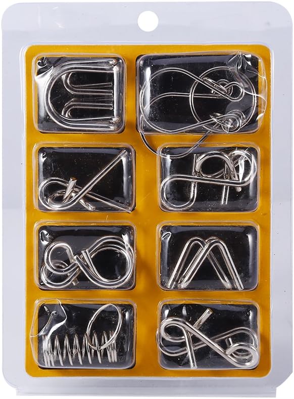 8Pcs/Set IQ Test Puzzle Brain Teaser Metal Wire Puzzles Mind Game ...