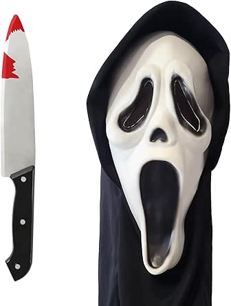 Amazon.com: GIVDDAE 2Pcs Halloween Scray Mask Knife Set Horror Full ...