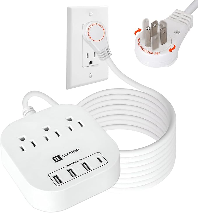 Amazon.com: ELECTERY 360° Rotating Flat Plug Power Strip, 15 Ft ...