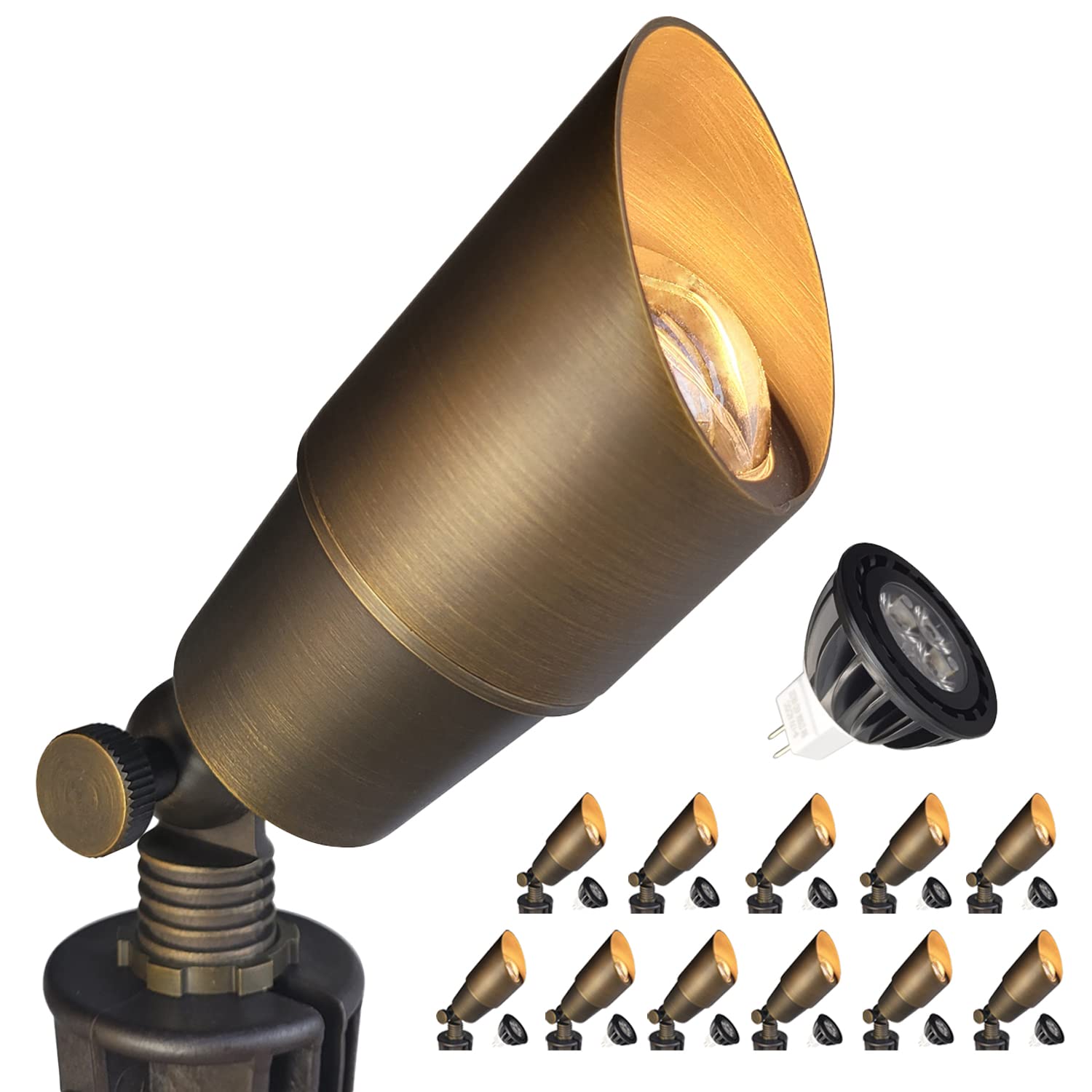 COLOER Brass Landscape Spotlights, 12 Pack Spot Lights Outdoor with 5W ...