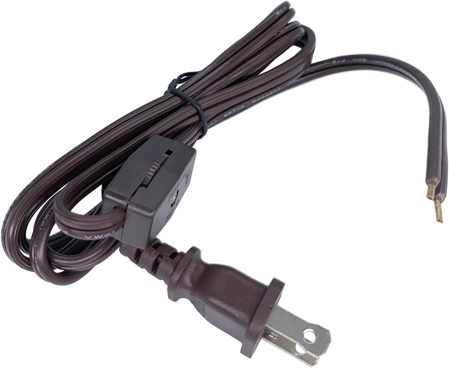 Brown Lamp Cord with Rotary Switch Stripped Ends, 18 AWG 2 Prong ...