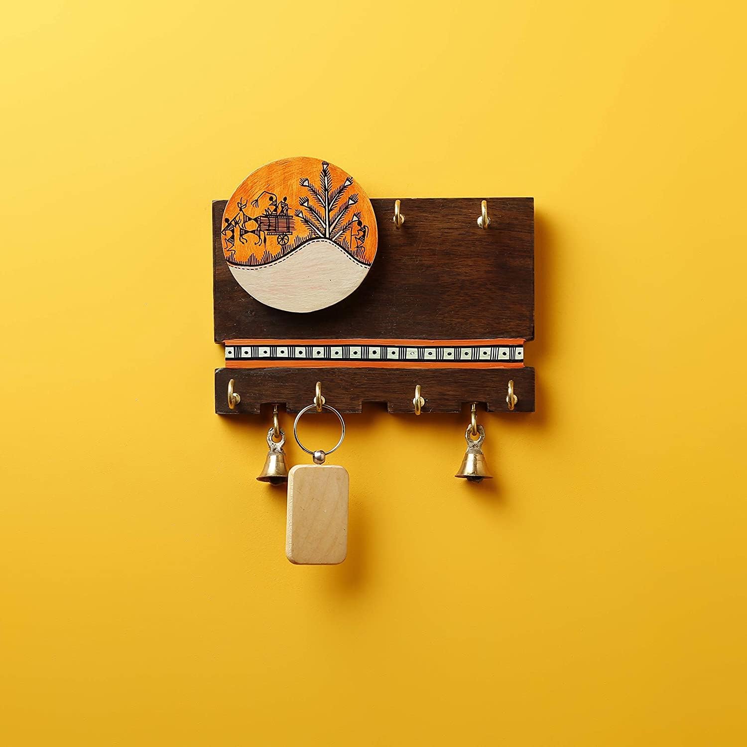 ExclusiveLane Warli Handpainted Recycled Wood Home Decorative Keychain ...