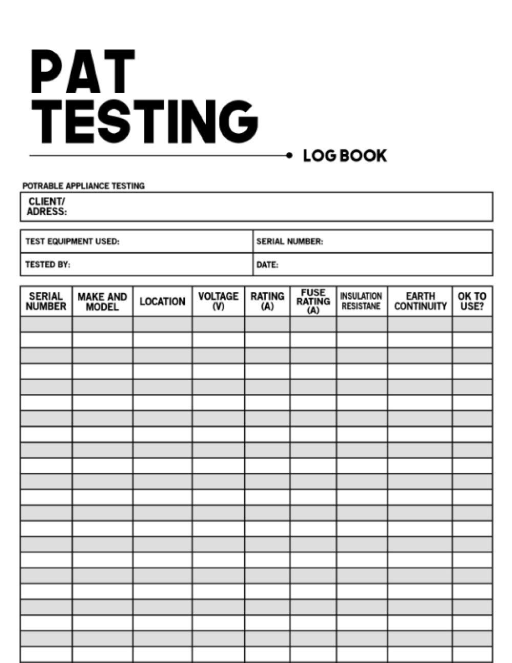 Pat Testing Log Book: Portable Appliance Testing I Pat Test Certificate ...