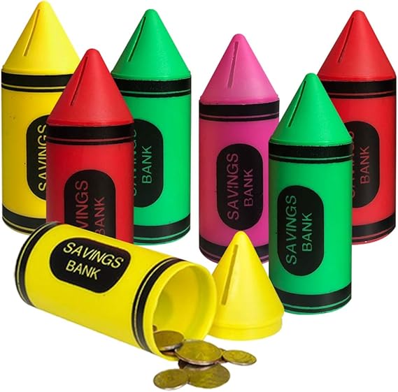 Amazon.com: ArtCreativity Crayon Coin Bank for Kids, Set of 12, Fun ...