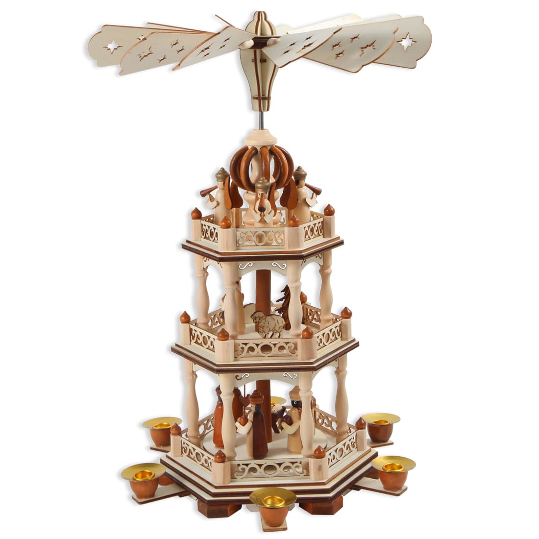 Amazon.com: 17 Inch Wooden Christmas Pyramid with 6 Candle Holders ...