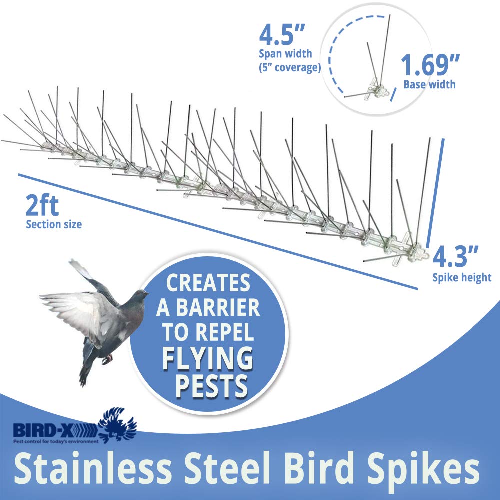 Bird-X STS-100 Regular Width 6-inch Stainless Steel Bird Spikes, Metal ...
