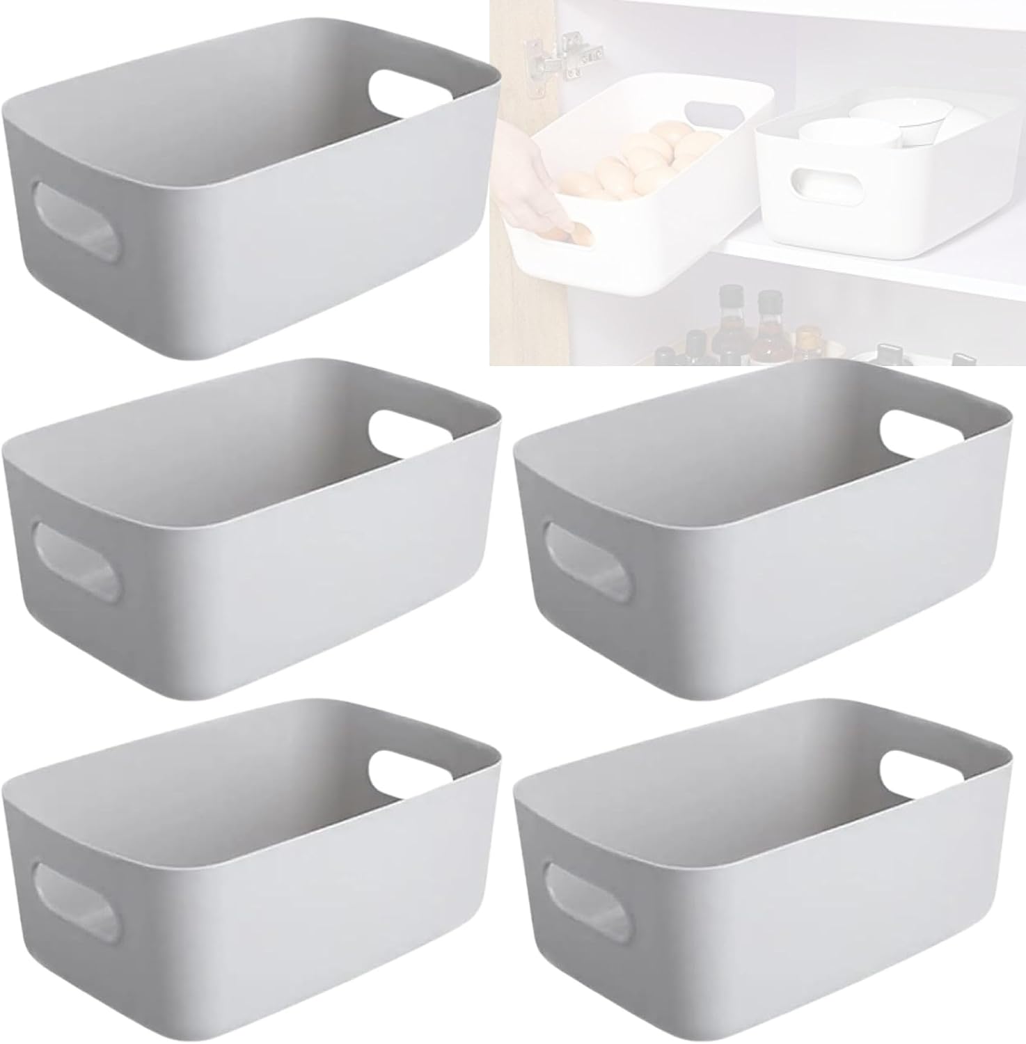 Pack of 5 Storage Baskets with Handle – Rectangular Home & Kitchen ...