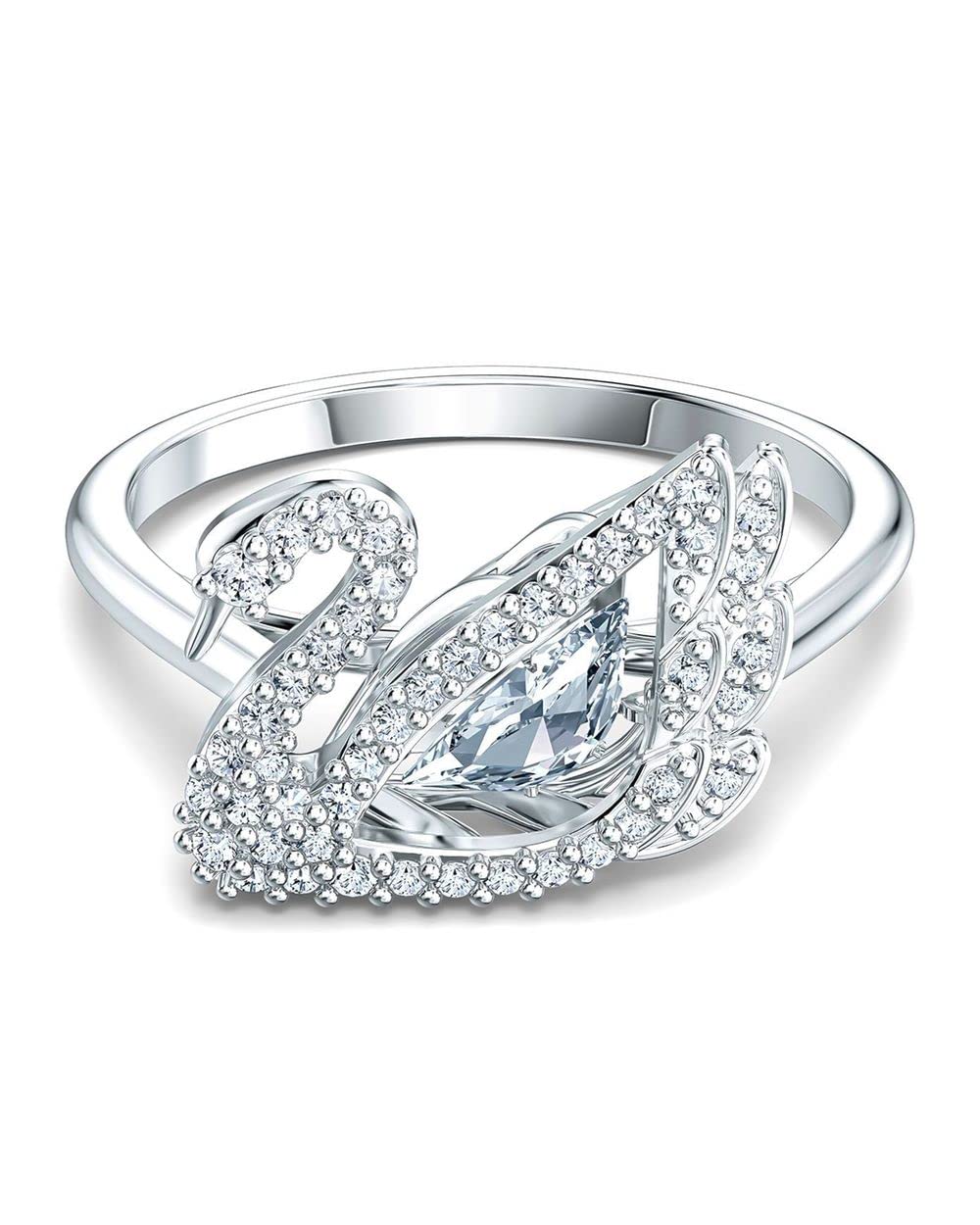 Amazon.com: SWAROVSKI Rhodium Plated White Dancing Swan Ring, Size 55 ...