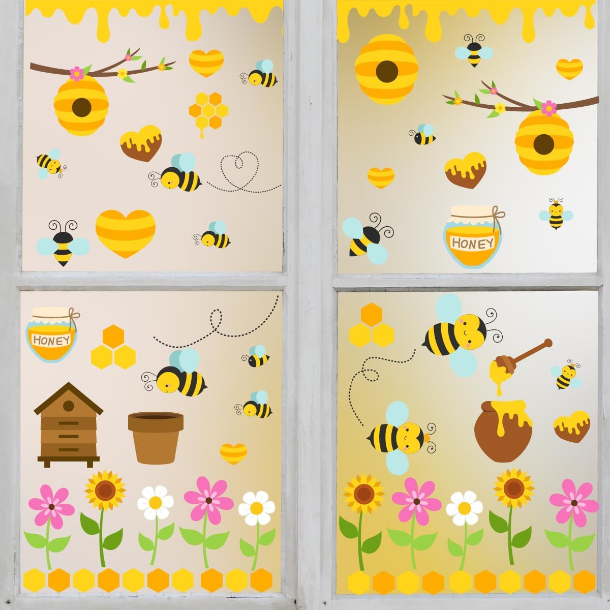 Amazon.com: Bee Window Clings and Decals - Honeycomb Stickers for ...