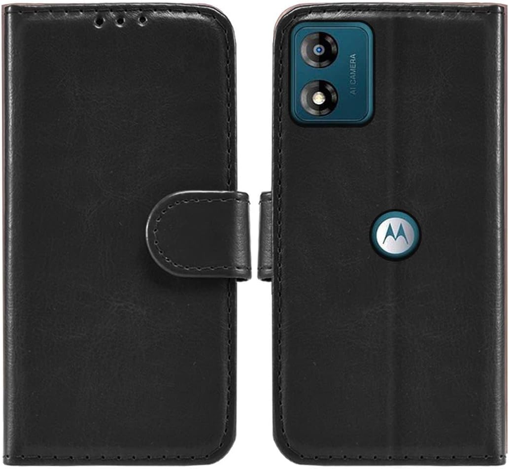 MAU Motorola Moto E13 Phone Case, Black PU Leather Flip Wallet Phone Stand Case Cover with 2 ...