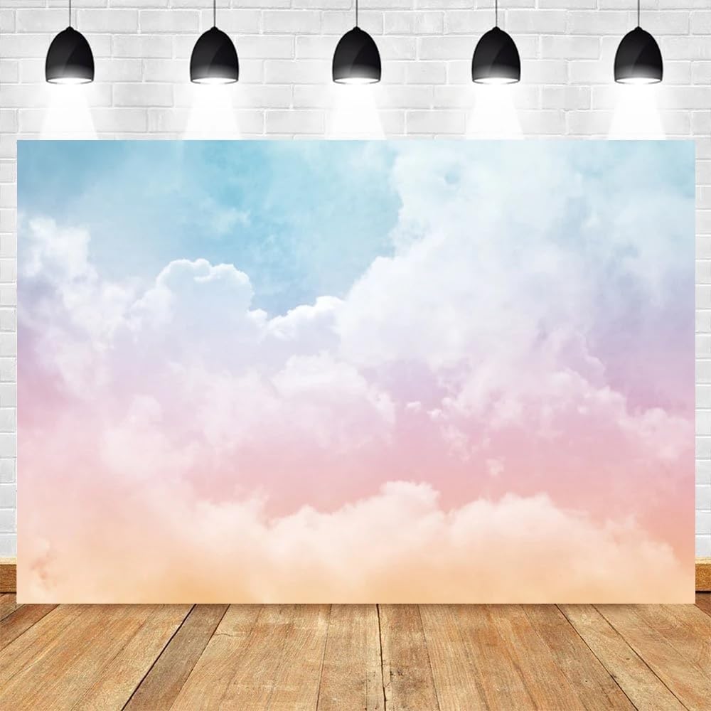 Amazon.com : BELECO 7x5ft Fabric Pink Sky White Clouds Backdrop Clear ...