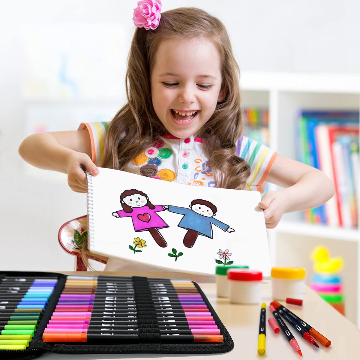 Buy Art Markers For Adult Coloring SCOPOW 60 Dual Brush Marker Pen Set 