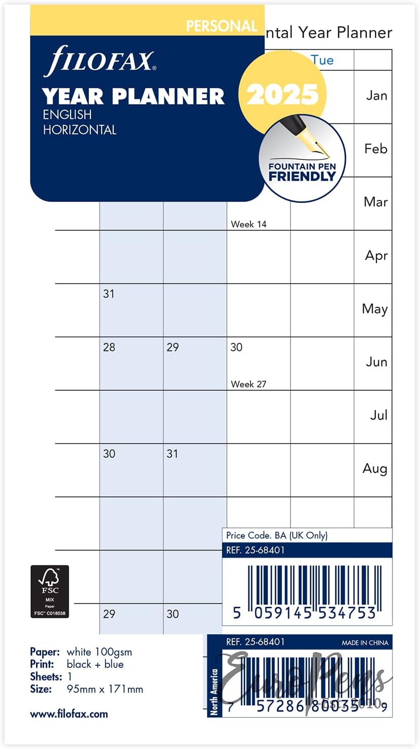 Filofax Personal Year Planner horizontal 2025 25-68401 : Amazon.co.uk ...