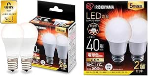 Amazon | 【セット買い】【E17】アイリスオーヤマ LED電球 40W形 電球色 口金直径17mm 広配光 形 2個パック 440㏐ 密閉器具対応 LDA4L-G-E17-4T62P ...