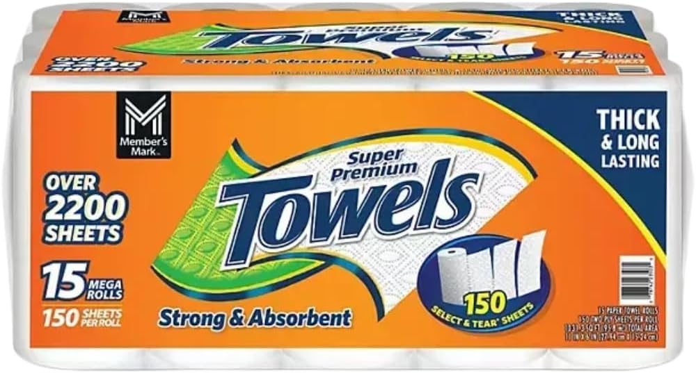 Amazon.com: Super Premium Paper Towels, 2-Ply, 15 Rolls, 150 Sheets per ...