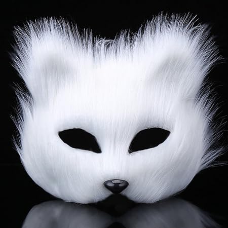 EQLEF White Fox Face Mask, With Atificial Fox Fur for Masquerade ...