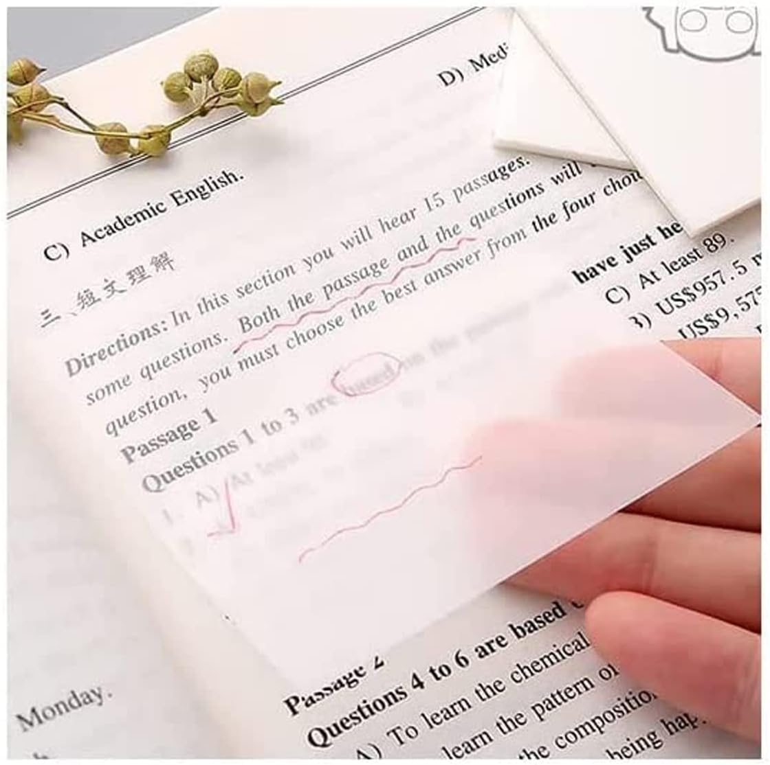 GLUN® 100 Sheets Transparent Sticky Note, Self-Sticky Note Pads, Clear ...