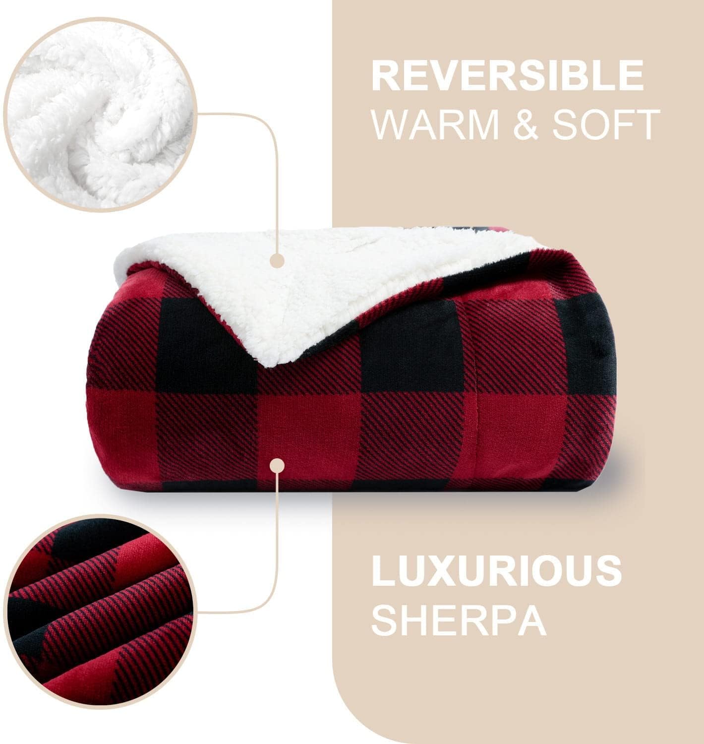 NANPIPER Manta Sherpa tamaño Queen, cálida y mullida a cuadros, manta ...
