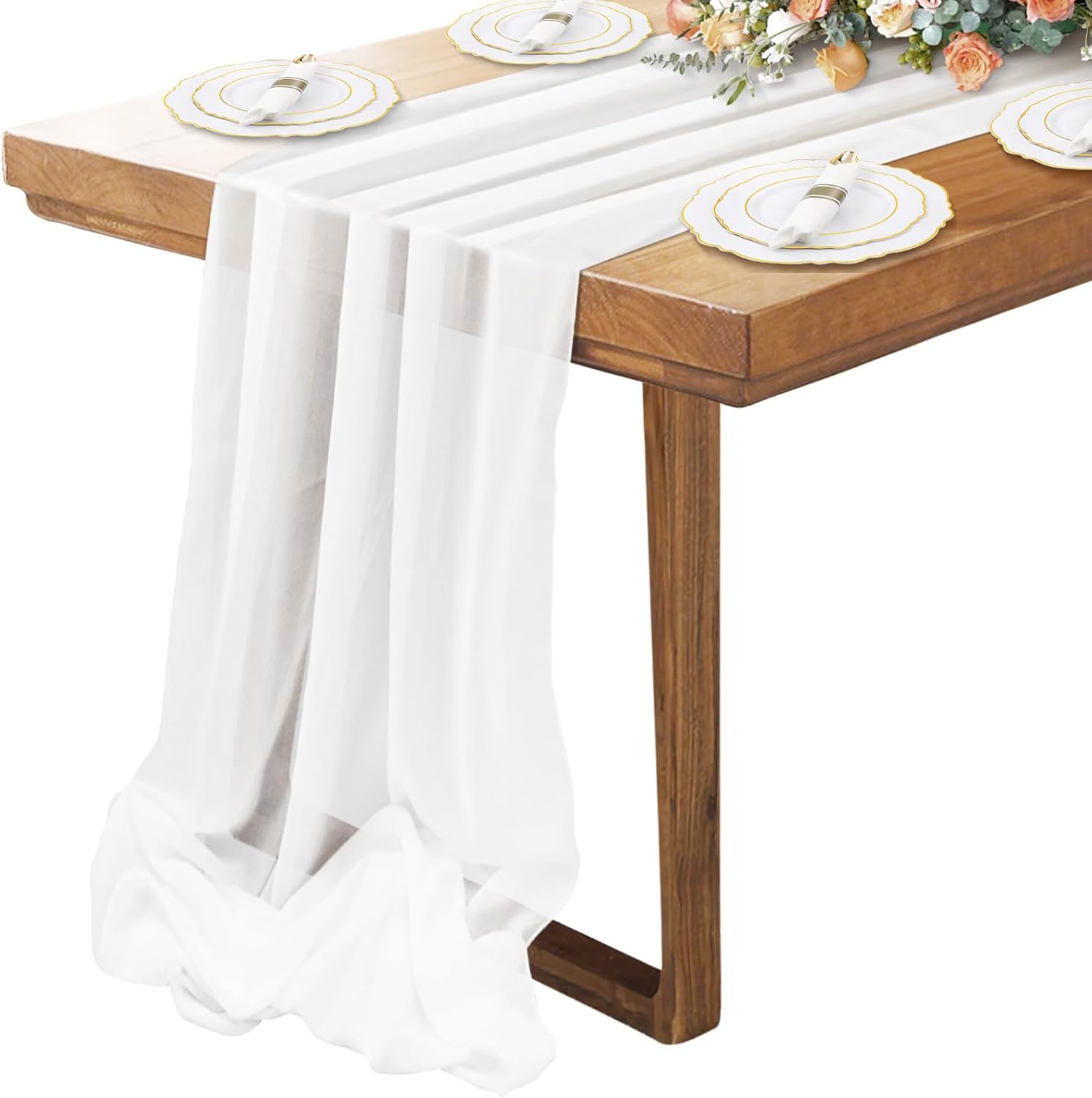 Table Runner for Dining Table White Chiffon Tablecloth for Wedding ...