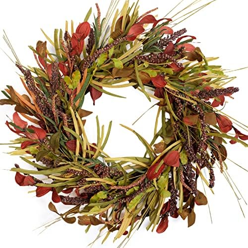 Amazon.com: NeoL'artes 20 Inch Fall Wreath Artificial Pumpkin Wreaths ...