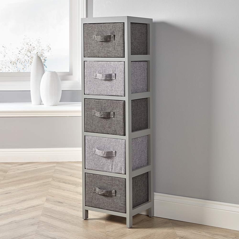 Home Source Metro Chest Storage Unit Fabric Basket Grey Wooden Tallboy ...