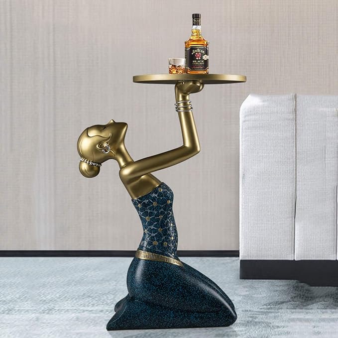 FANGX Kneeling Girl Pedestal Table Modern Side Table With 30cm Round ...
