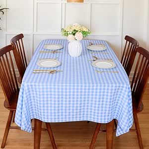 Amazon.com: ShinyBeauty Blue Checkered Tablecloth Square Table Cloth ...
