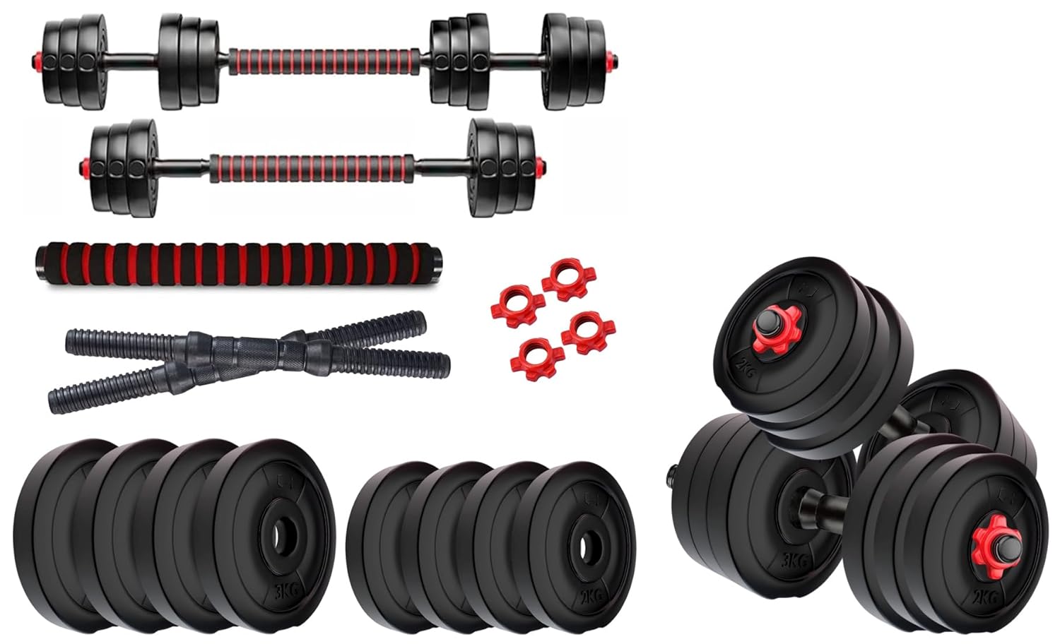 Buy Kore 3 in 1 Convertible 20 Kg (2 KG X 4 + 3 KG X 4) PVC Adjustable Dumbbells Set ...