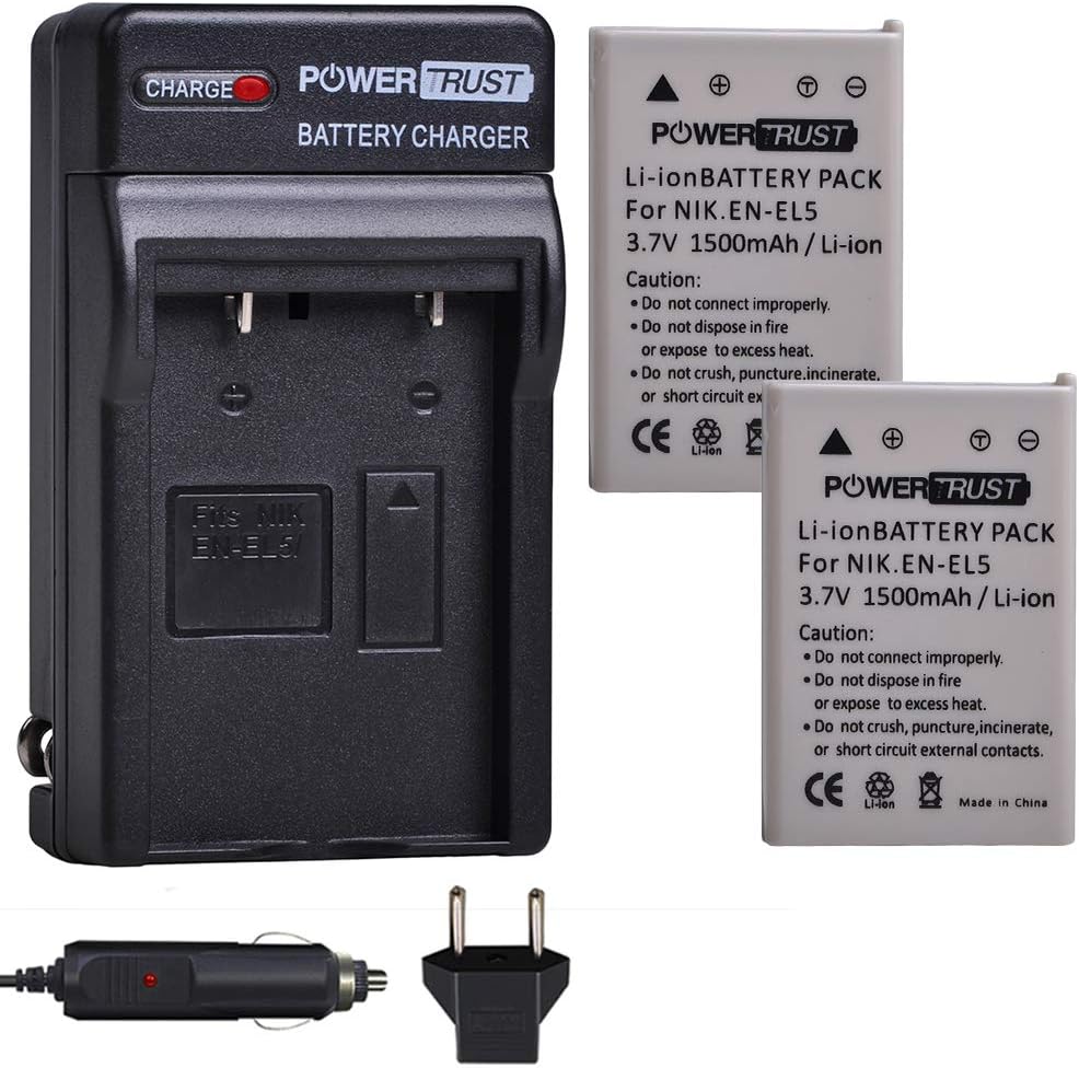 Amazon.com : PowerTrust 2Pack EN-EL5 ENEL5 Battery and Charger Kit for ...