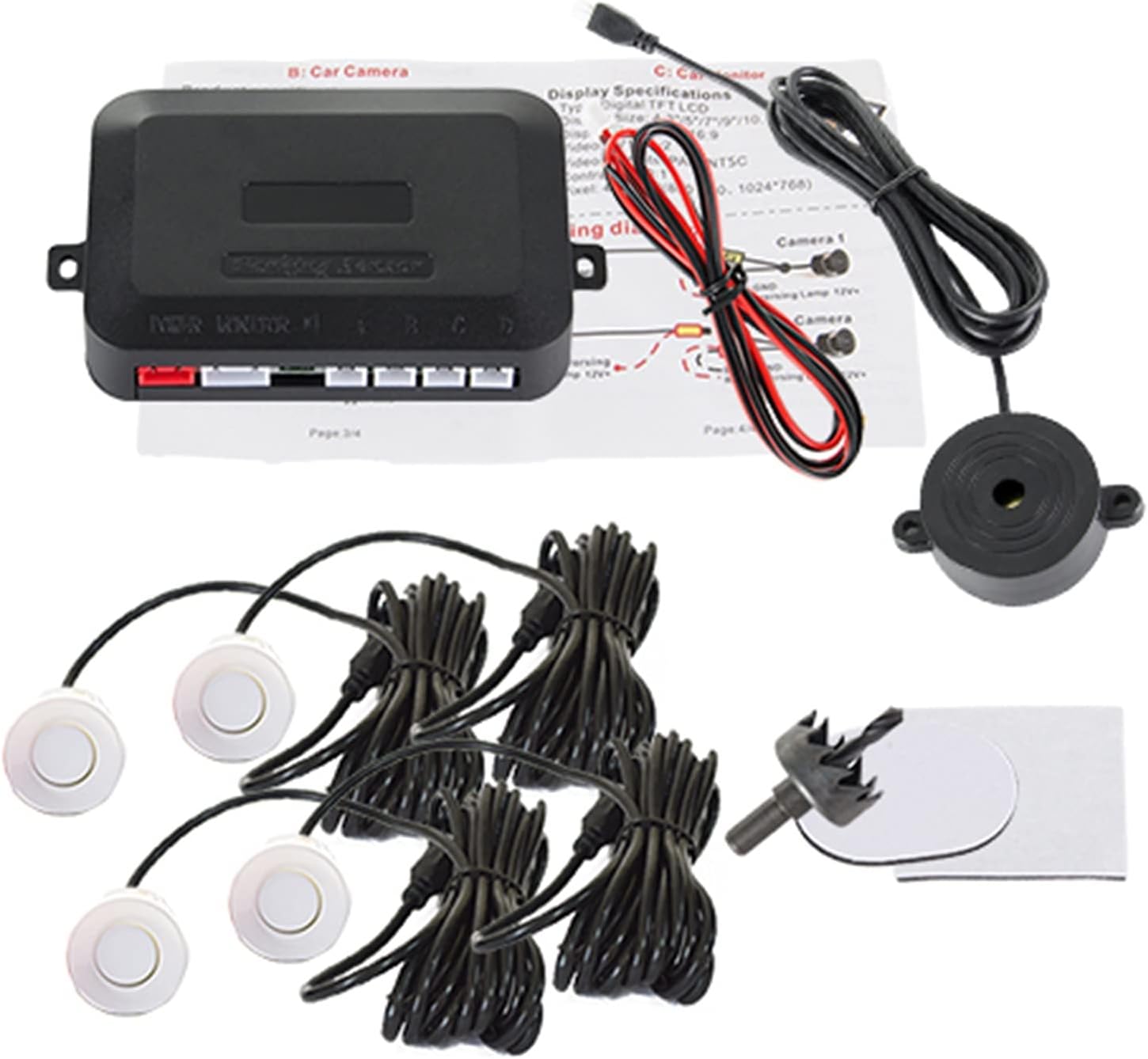 Amazon.com: Parking Sensor Kit 22mm 4 Sensors Reverse Backup Radar ...