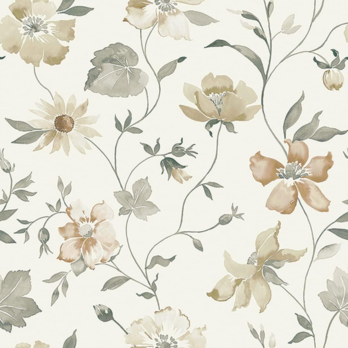 KAMTAIVOY JT6021 Vinyl Peel and Stick Wallpaper Floral White and Beige ...