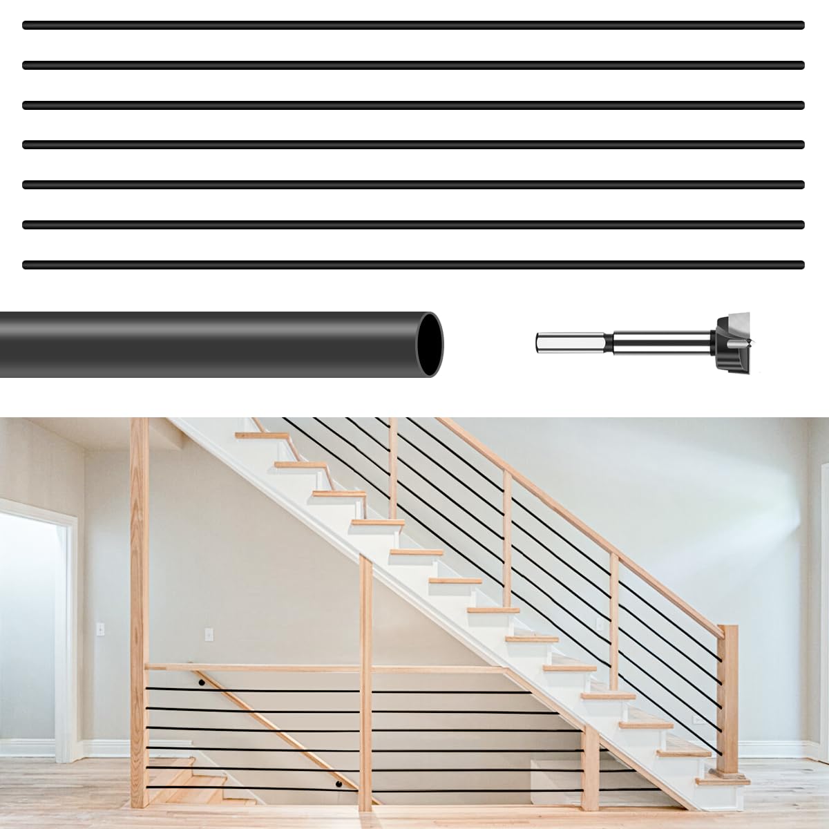 7 Pack 4.7 FT x 5/8 inch Iron Stair Balusters Round Horizontal Bar ...