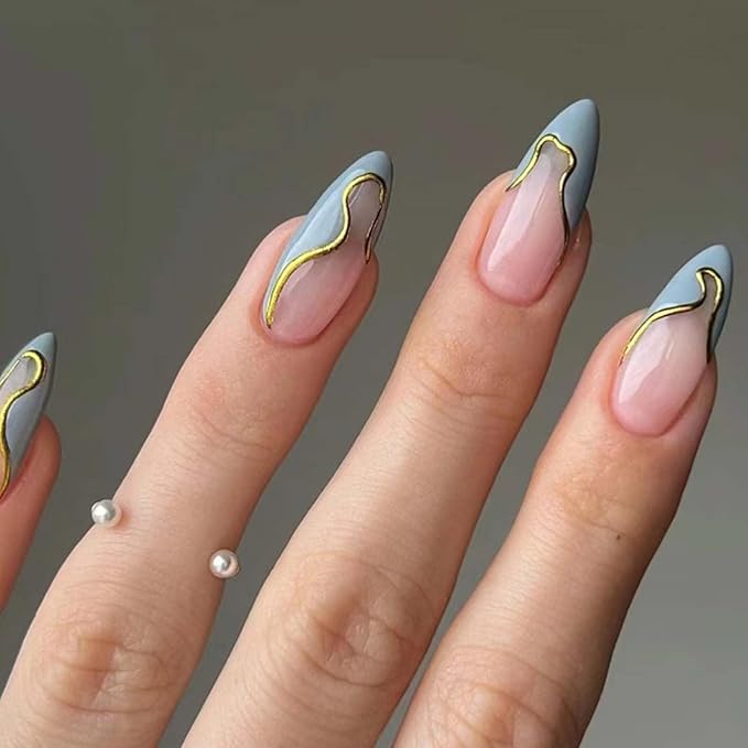 Amazon.com: Gifiky Short False Nails Almond Press on Nails French Nails ...