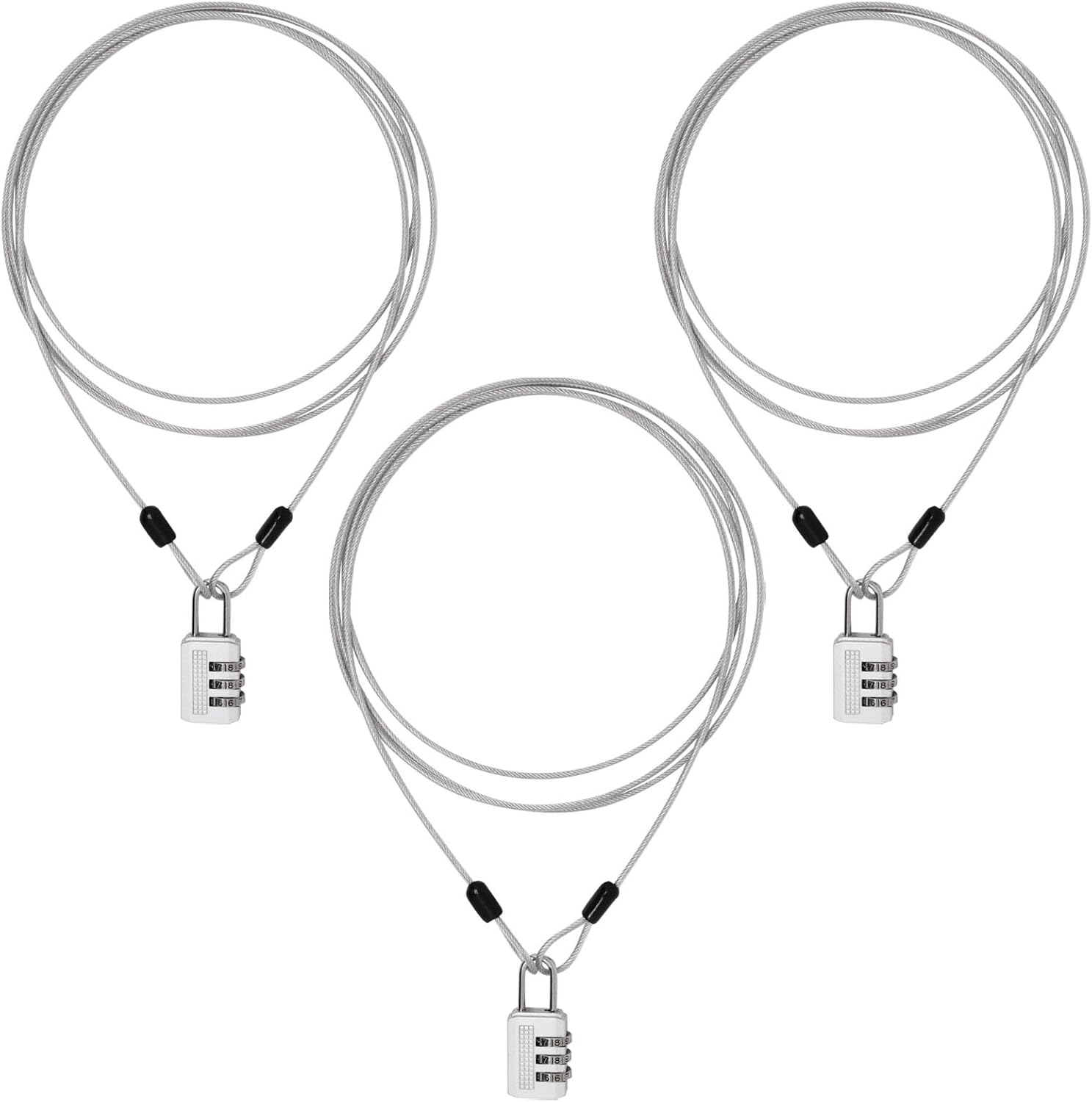 Amazon.com: ZHMEINA 3Pcs 7Ft Silver Long Security Cable Lock, Security ...