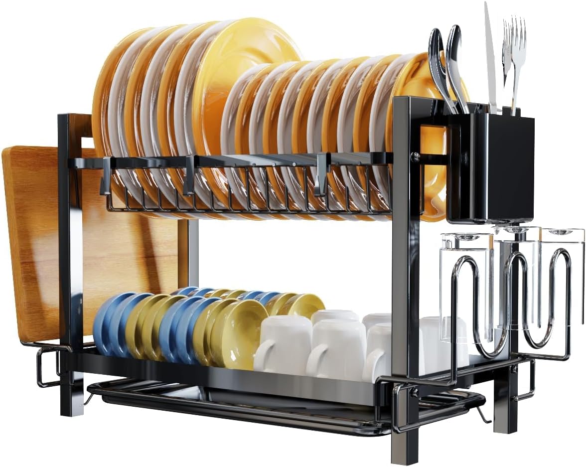 Yexati 2 Tier Dish Drying Rack,Large Capacity Dish Drainer,Kitchen Dish ...