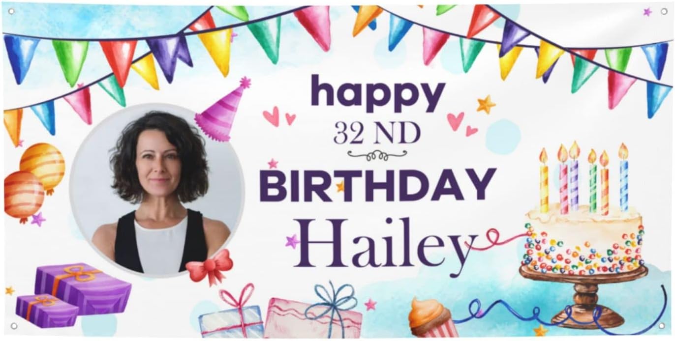 Amazon.com: Happy Birthday Banner With Photo Name Custom Birthday ...