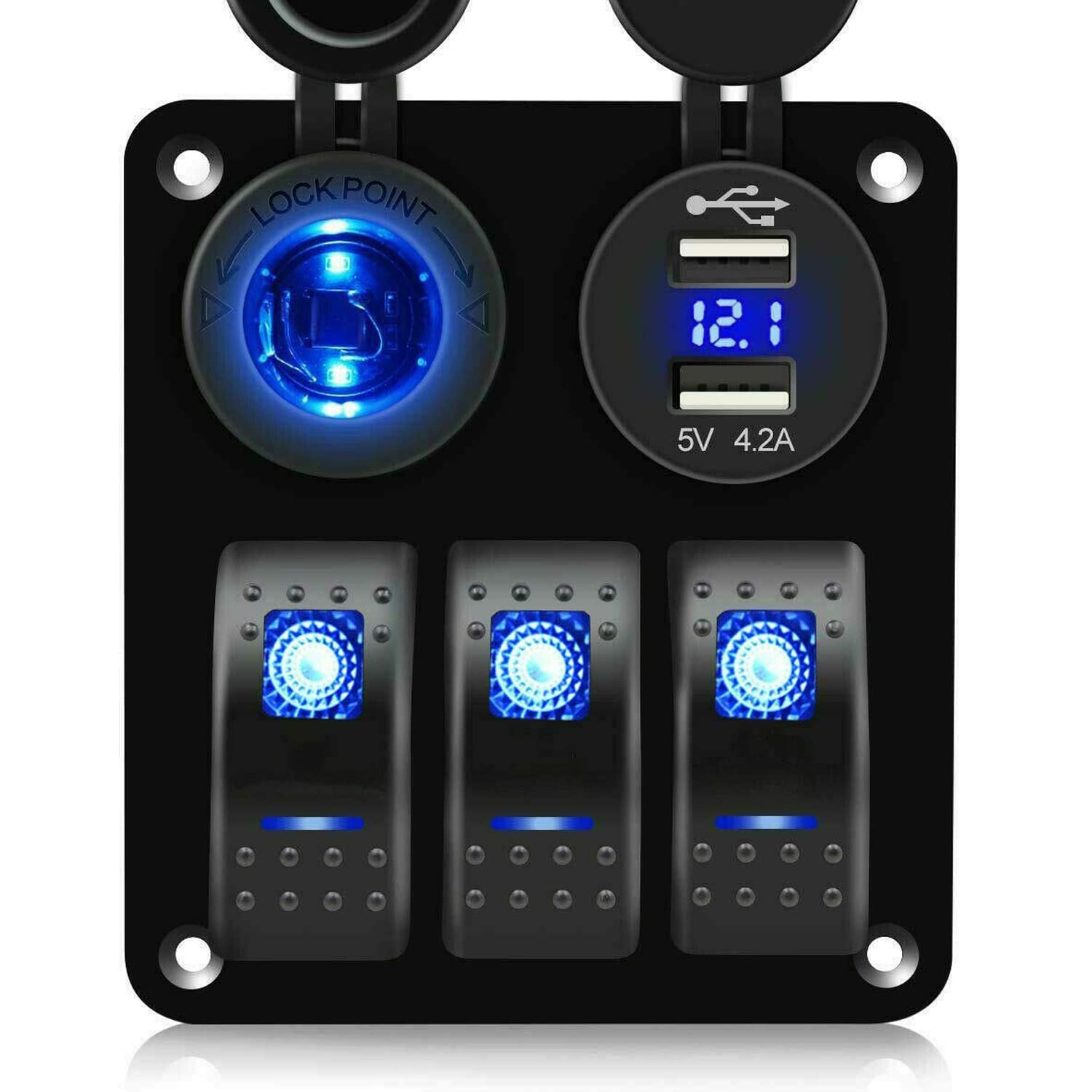 Snapklik.com : 3 Gang Waterproof Marine Boat Rocker Switch Aluminum Panel