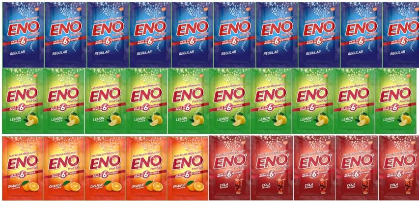 Eno Fruit Salt Antacid- 5g Sachets- Variety Pack - Regular x 10, Lemon ...