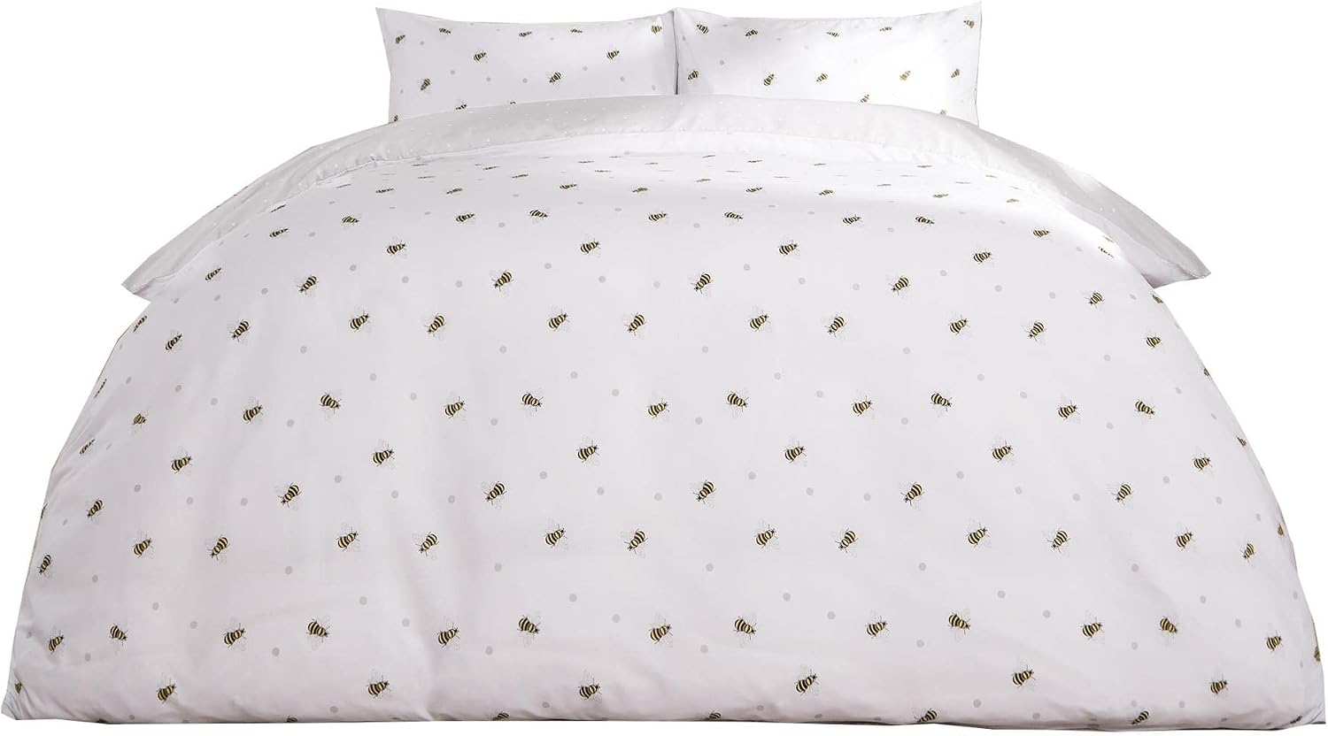 Dreamscene Bee Printed Spotty Polka Dot Reversible Duvet Cover with ...