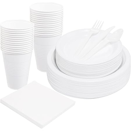 Amazon.com: WELLIFE 210 Pieces White Party Supplies, Disposable ...