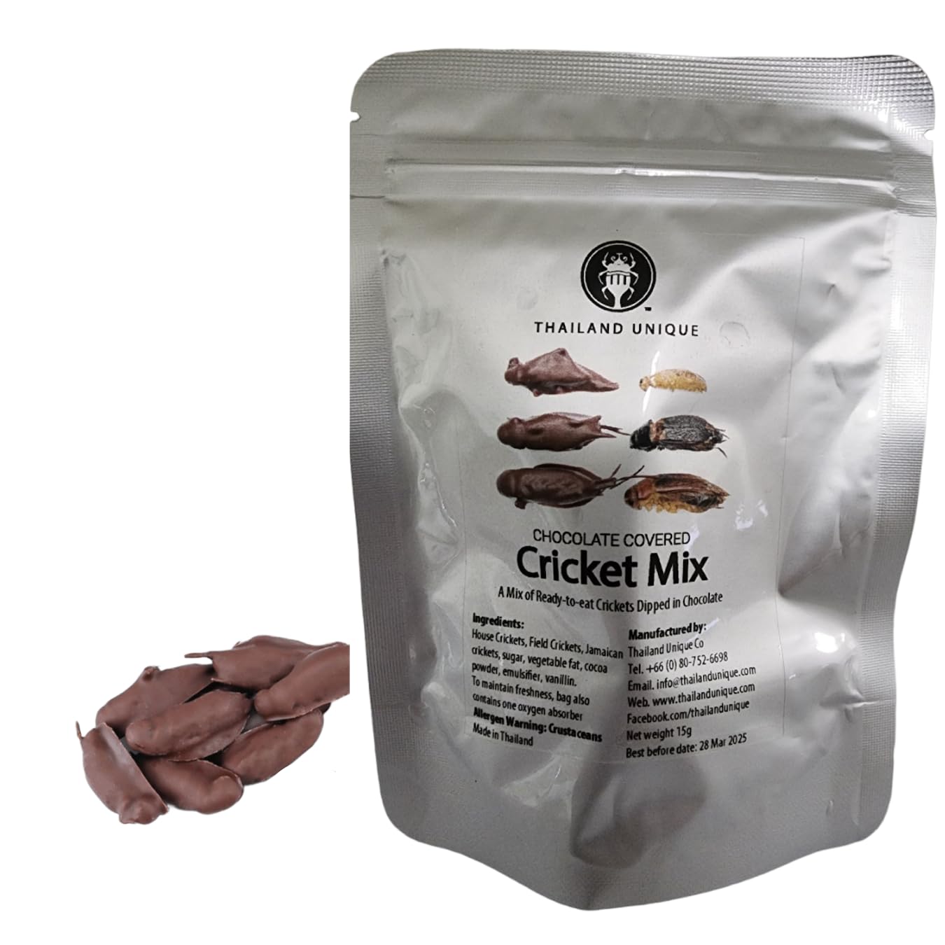 Amazon.com: Thailand Unique Chocolate Covered Crickets - 15 Gram Bag of ...