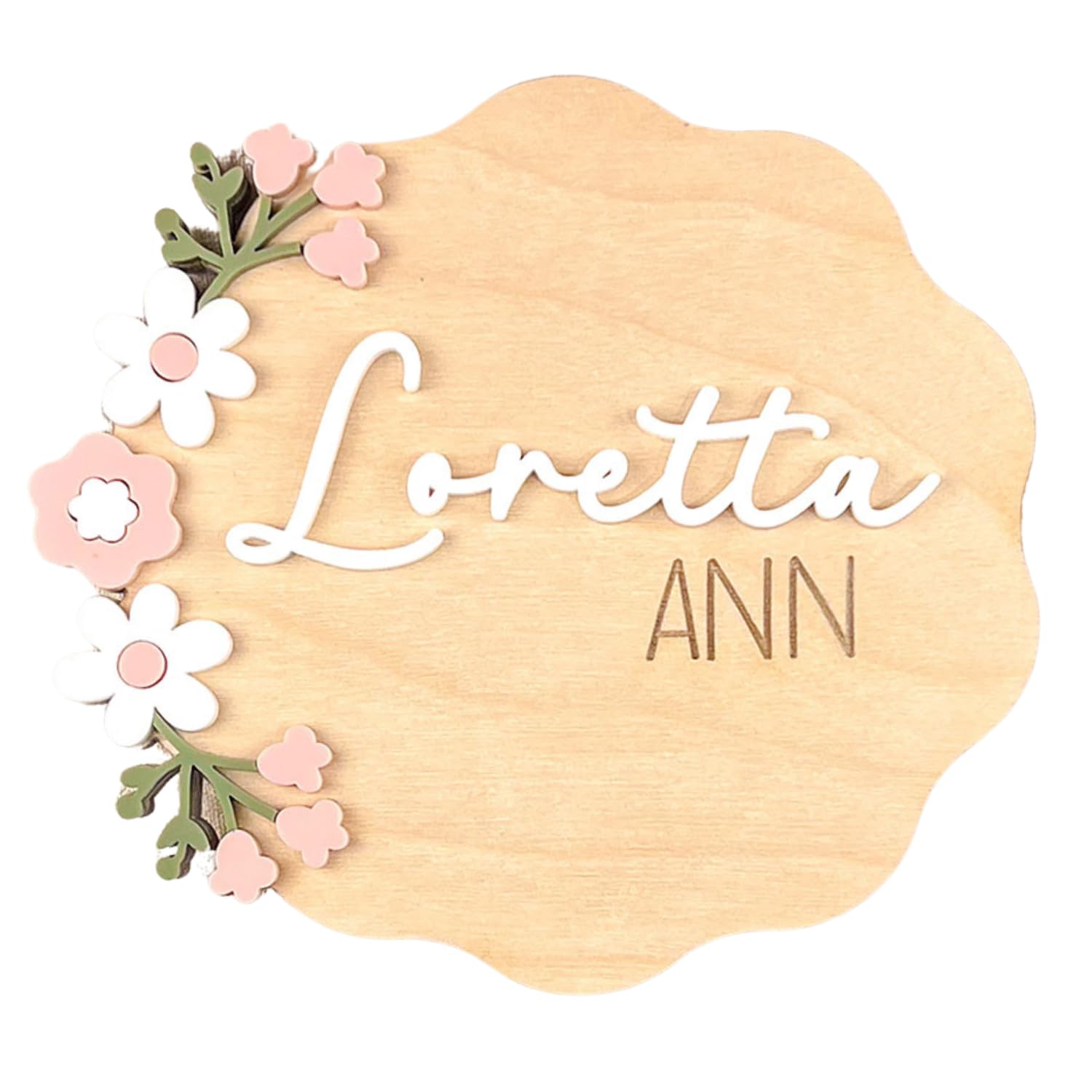 Amazon.com: Personalized Baby Name Sign - 5.5"x5" Floral Wooden Name ...