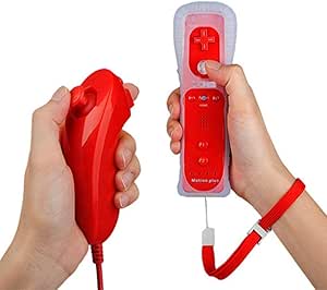 Amazon.com: COCOANUT Red Built in Motion Plus Remote+Nunchuck Controller+Case+wrist Strap for ...