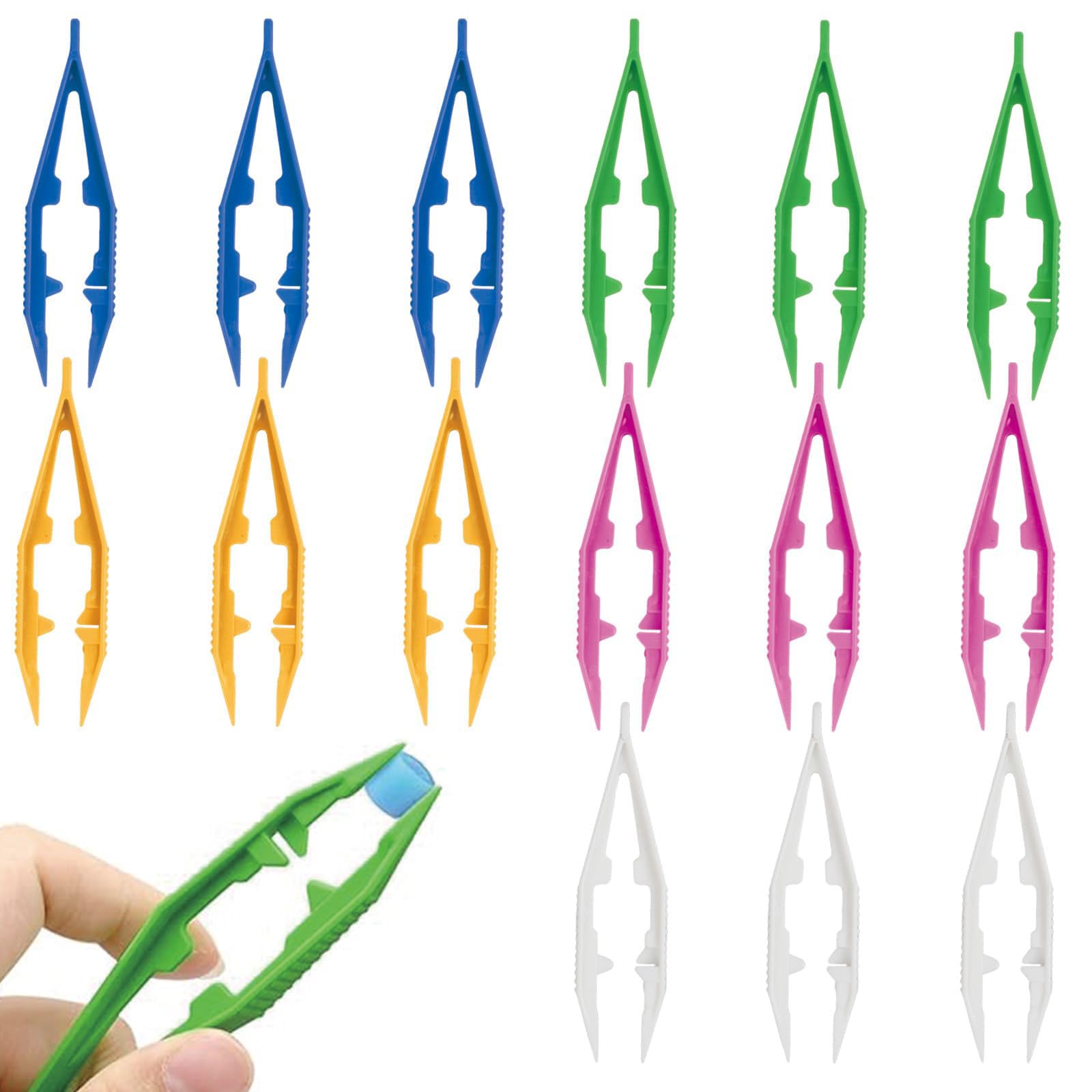 Plastic Tweezers, Pack of 15 Plastic Craft Kids Bulk Tweezers Set ...